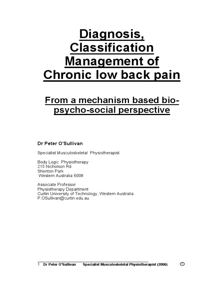 Diagnosis, Classification Management of Chronic Low Back Pain | PDF ...