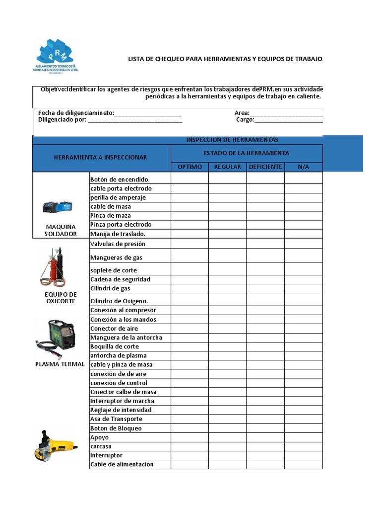 Lista de Chequeo HERRAMIENTAS Y EQUIPOS | PDF | Equipo | Ingeniería mecánica