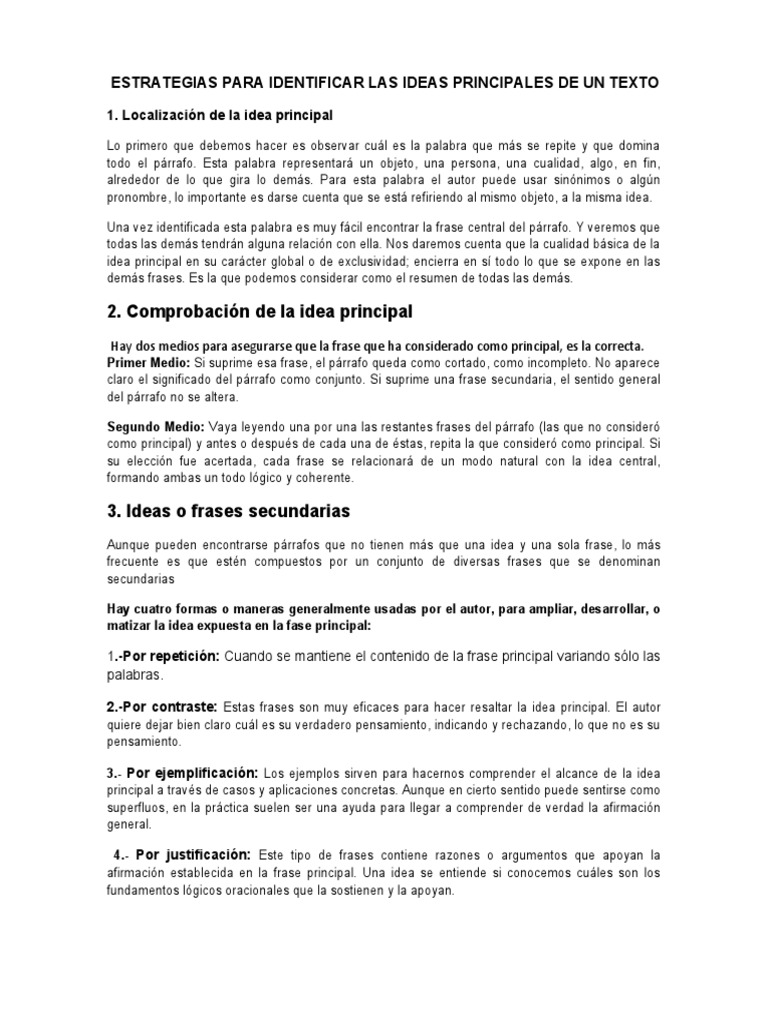 Estrategias para Identificar Ideas Principales | PDF | Palabra ...