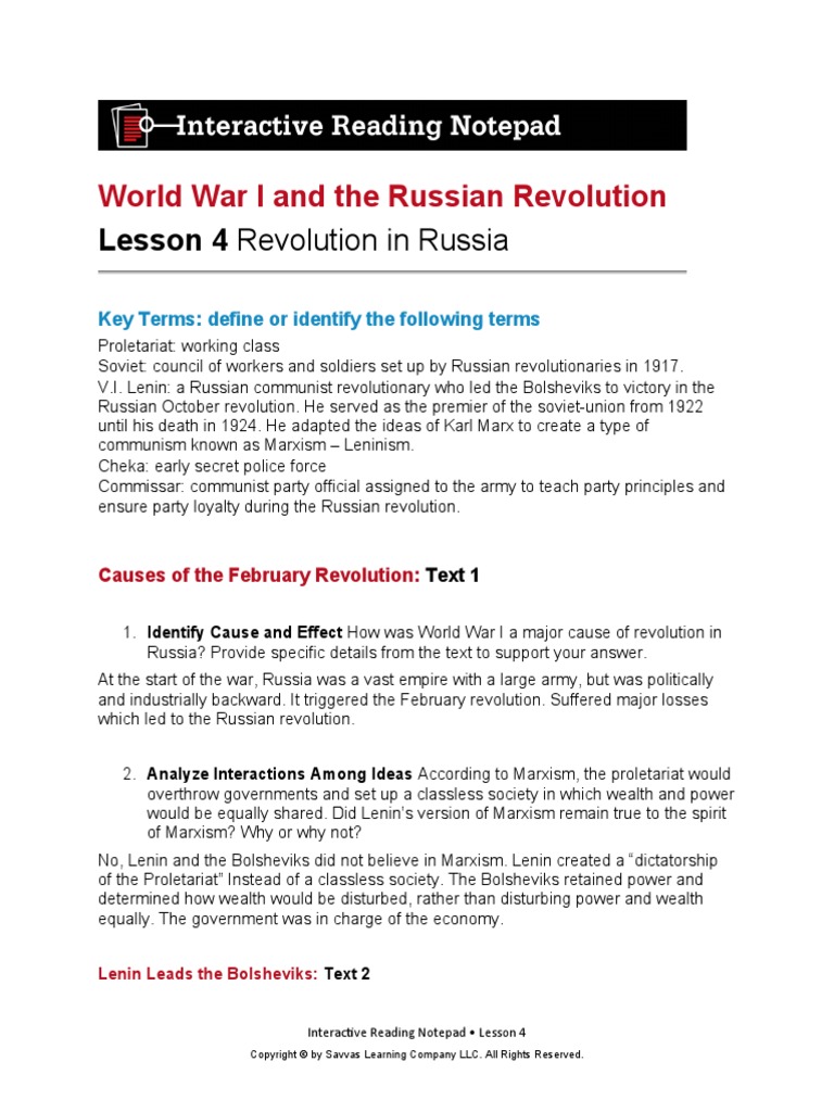 WH Russian Revolution | PDF | Communism | Vladimir Lenin