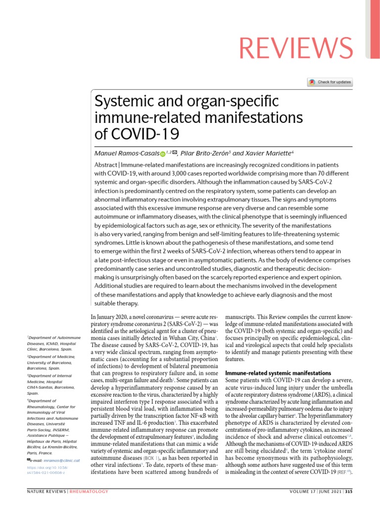 Systemic and Organ-Specific | PDF | Inflammation | Cytokine