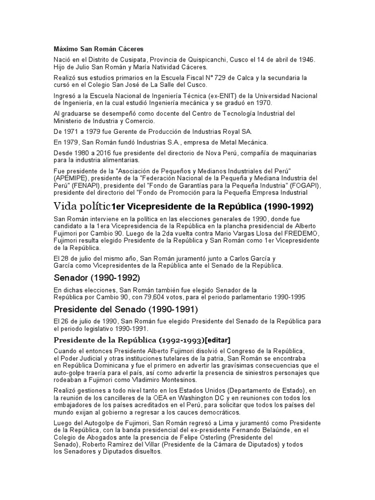 Biografía de Máximo San Román Cáceres | PDF | Gobierno | Perú