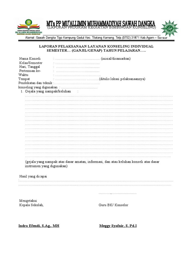 Laporan Konseling Individual dan Klasikal | PDF