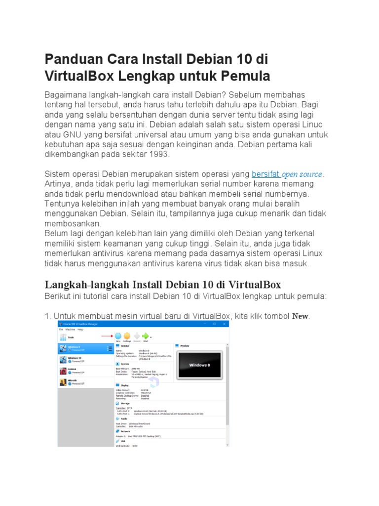 Panduan Cara Install Debian 10 Di VirtualBox Lengkap Untuk Pemula | PDF