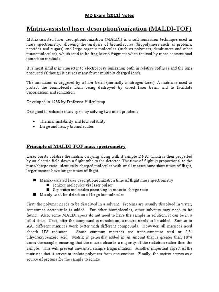 Matrix-Assisted Laser Desorption/ionization (MALDI-TOF) : MD Exam (2011 ...