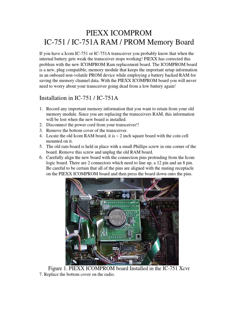 Piexx Icomprom IC-751 / IC-751A RAM / PROM Memory Board | PDF | Random Access Memory | Equipment