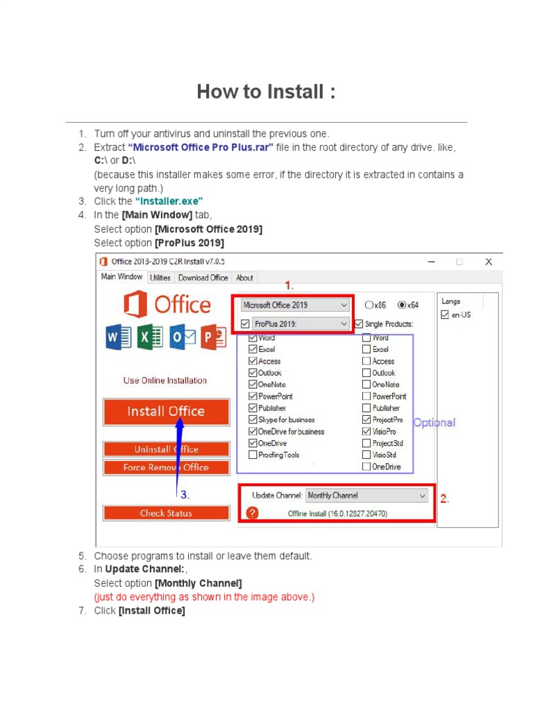 How To Install:: "Microsoft Office Pro Plus - Rar" | PDF