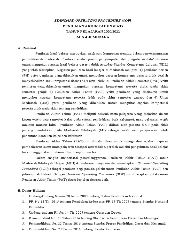 Sop Pat 20202021 | PDF
