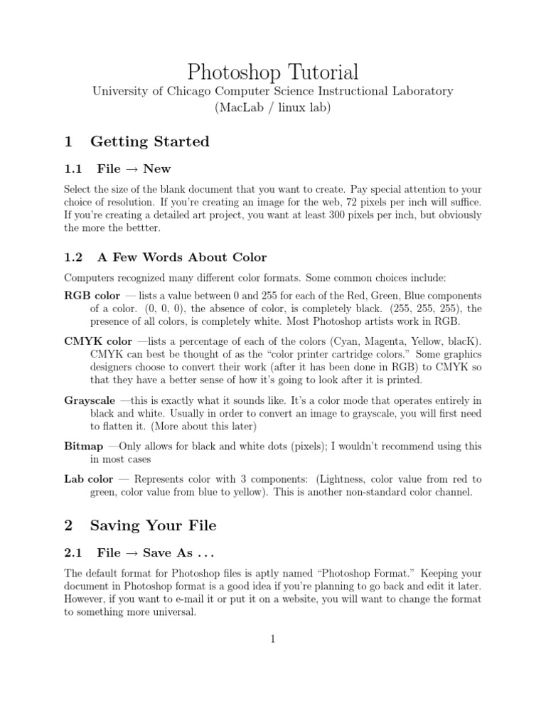Photoshop Tutorial: 1 Getting Started | PDF