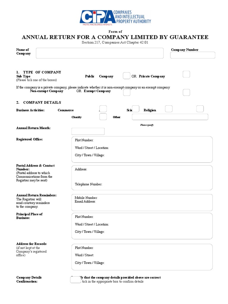 Annual Return For A Company Limited by Guarantee | PDF | Passport ...