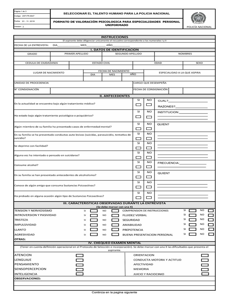 2sp-Fr-0047formato de Valoración Psicológica para Especialidades Personal Uniformado | PDF