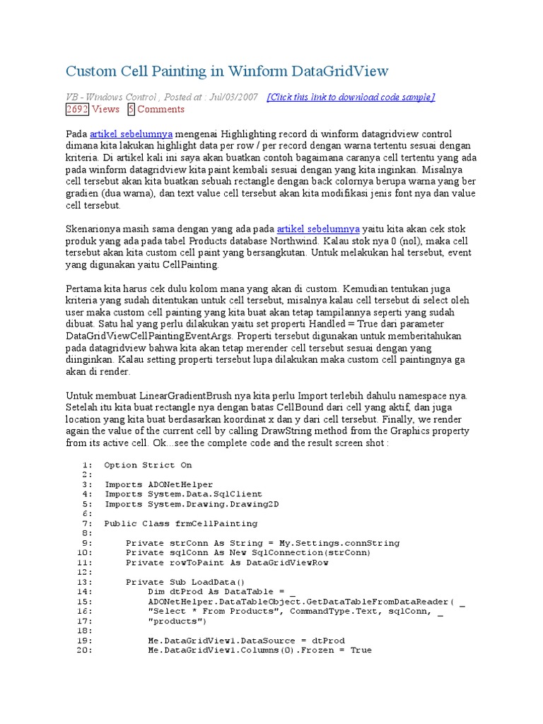 Custom Cell Painting in Winform Data Grid View | PDF