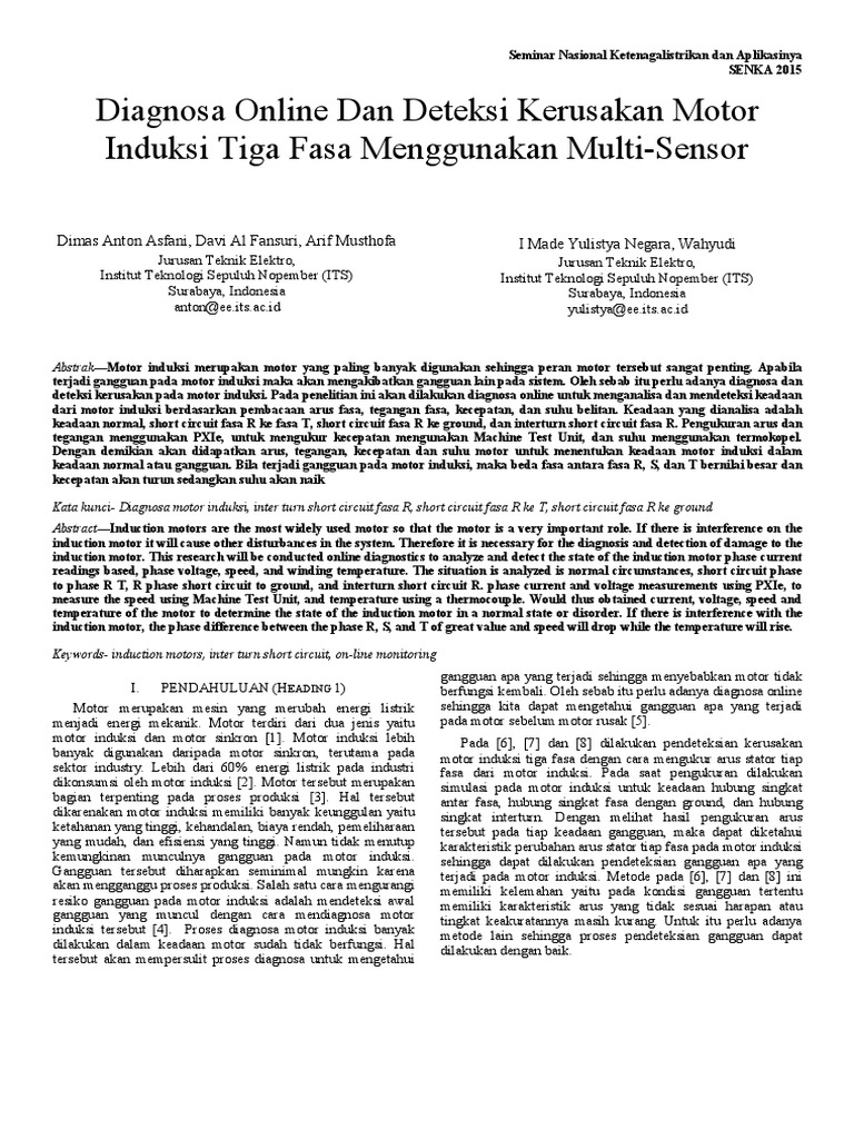 B4-1 Diagnosa Online Dan Deteksi Kerusakan Motor Induksi Tiga Fasa Menggunakan Multi-Sensor | PDF