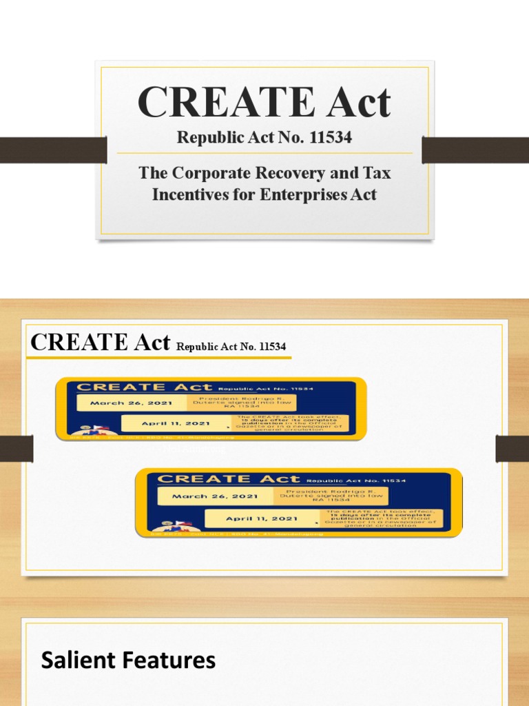 Create Act: Republic Act No. 11534 The Corporate Recovery and Tax ...