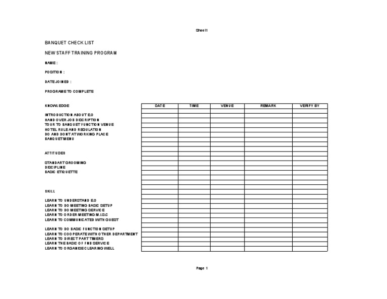 Banquet Training Checklist