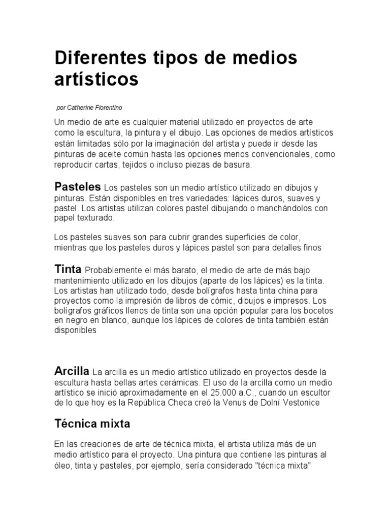 Tipos de medios artísticos explicados | PDF