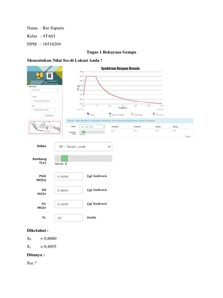 Rio Saputra - 16318204 - 4TA01 - Tugas Rekayasa Gempa M3 | PDF