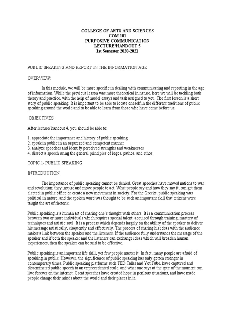 COM101 - History of Public Speaking | PDF | Rhetoric | Public Speaking