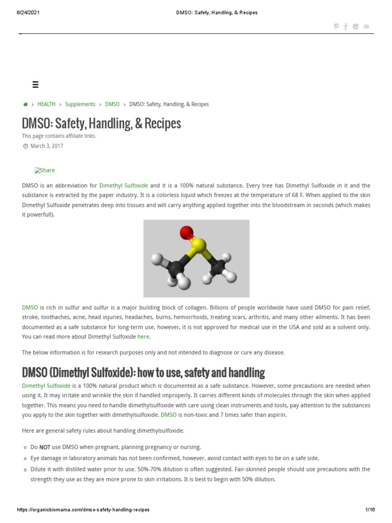 DMSO - Safety, Handling, & Recipes | PDF | Dimethyl Sulfoxide ...