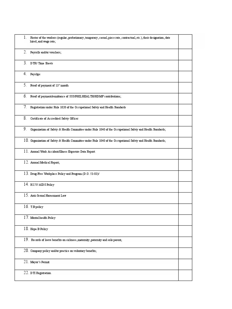 Dole Check List | PDF