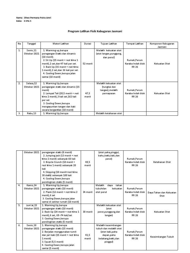 Program Latihan Fisik | PDF