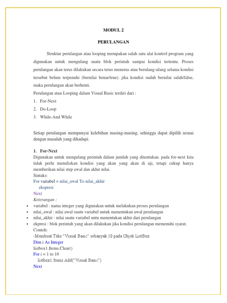 Struktur Perulangan dalam Visual Basic | PDF