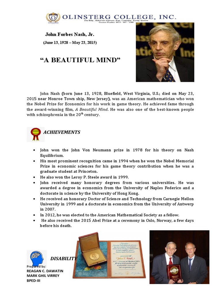 "A Beautiful Mind": John Forbes Nash, JR | Download Free PDF ...