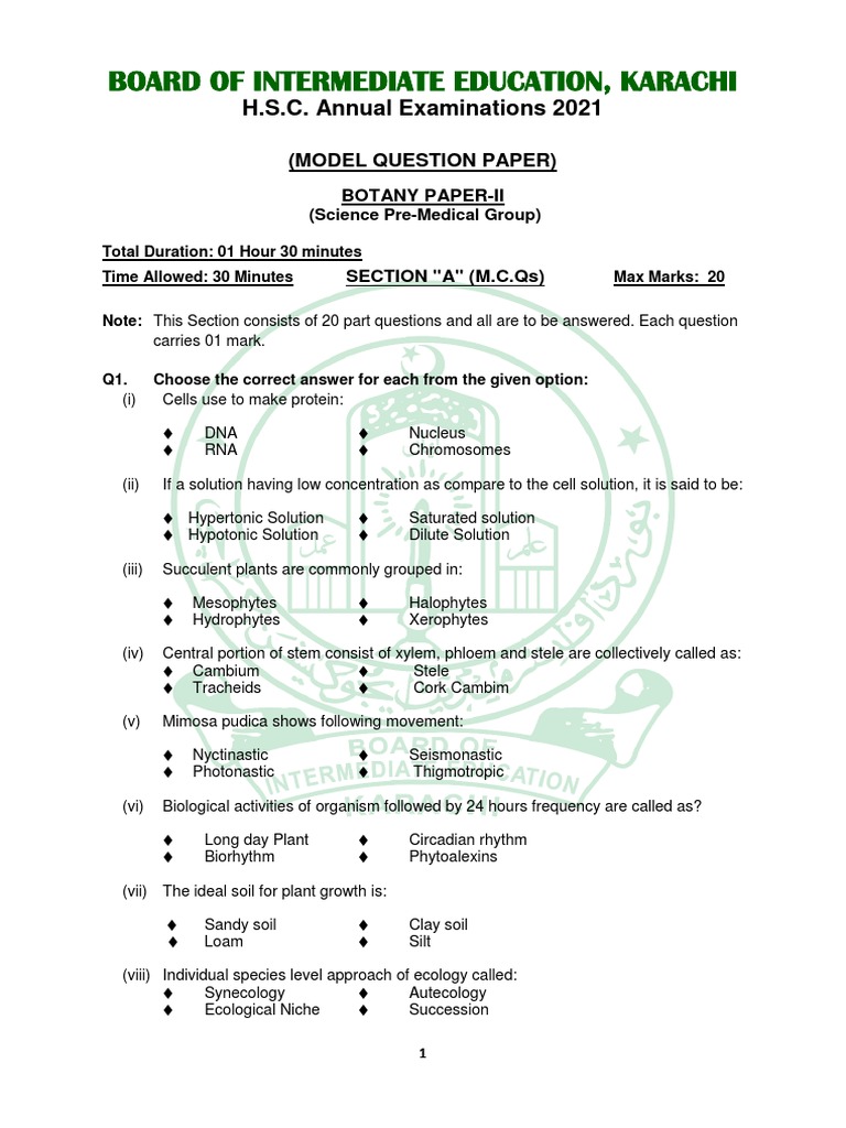 Botany XII 2021 Model Paper | Download Free PDF | Mitosis | Meiosis