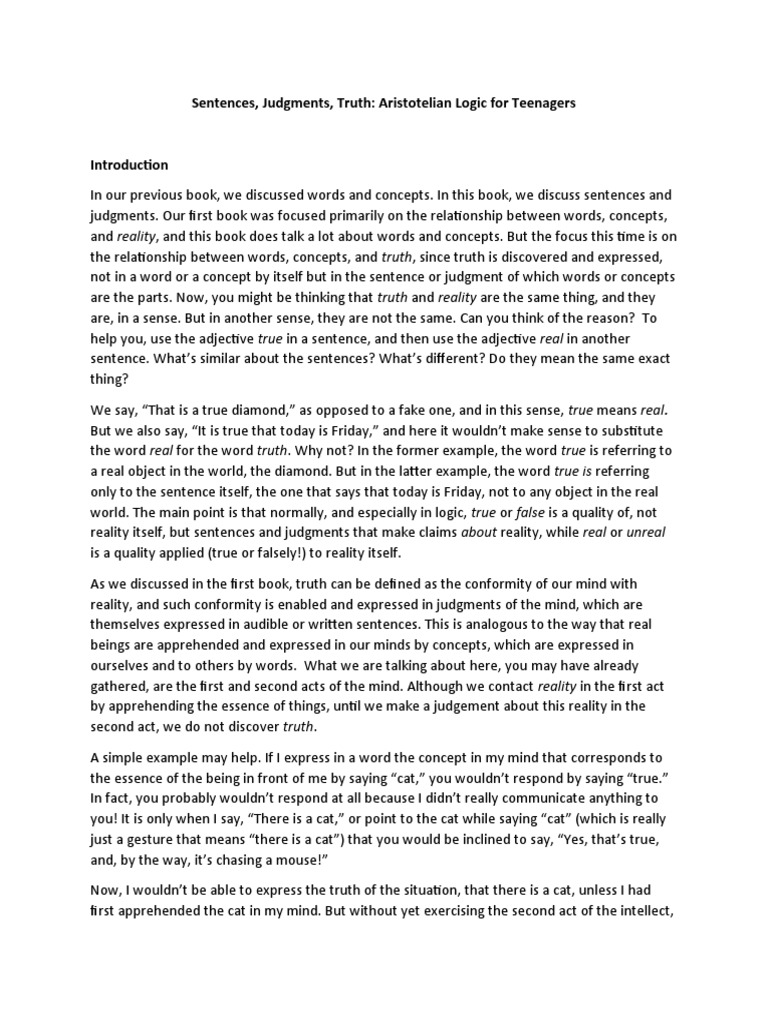 Sentences, Judgments, Reality | PDF | Truth | Argument