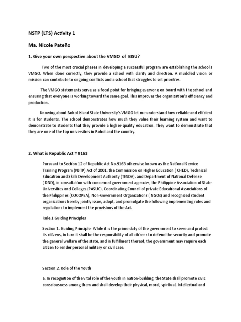 NSTP-LTS-Activity 1 | PDF | Reserve Officers' Training Corps | Schools