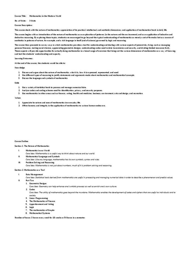 Math 101 Syllabus | PDF | Teaching Mathematics | Statistics