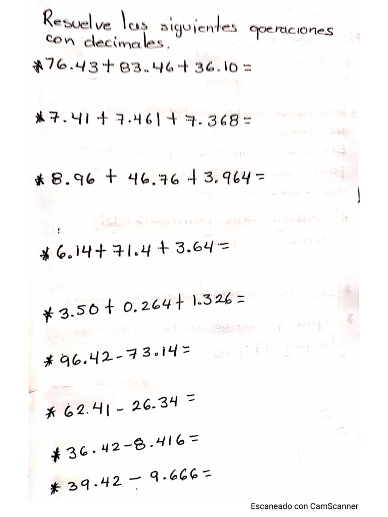 Suma y Resta Con Decimales | PDF
