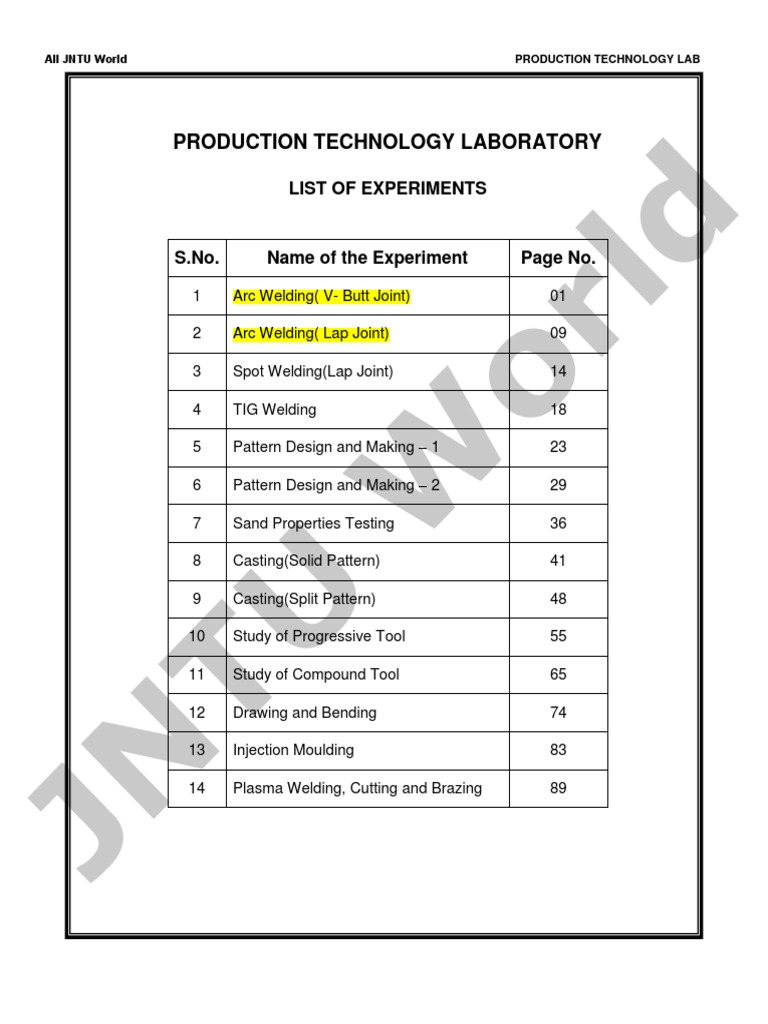 Production Technology Lab | PDF | Casting (Metalworking) | Construction