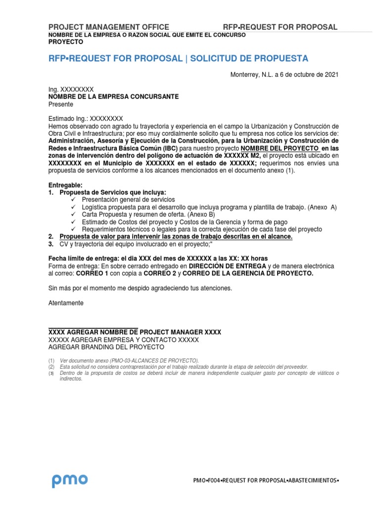 BC Pmo Forms 004 RFP Request For Proposal | PDF | Ingeniero civil | Logística