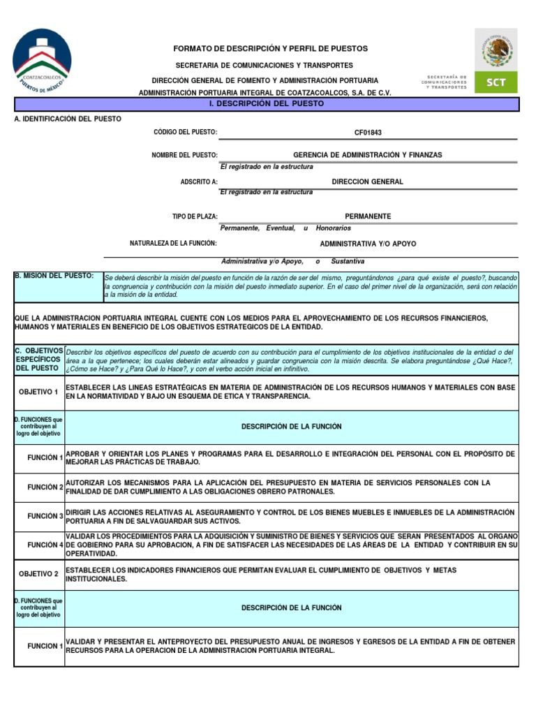 Formato Descripcion Puesto | PDF | Presupuesto | Gestión de recursos humanos