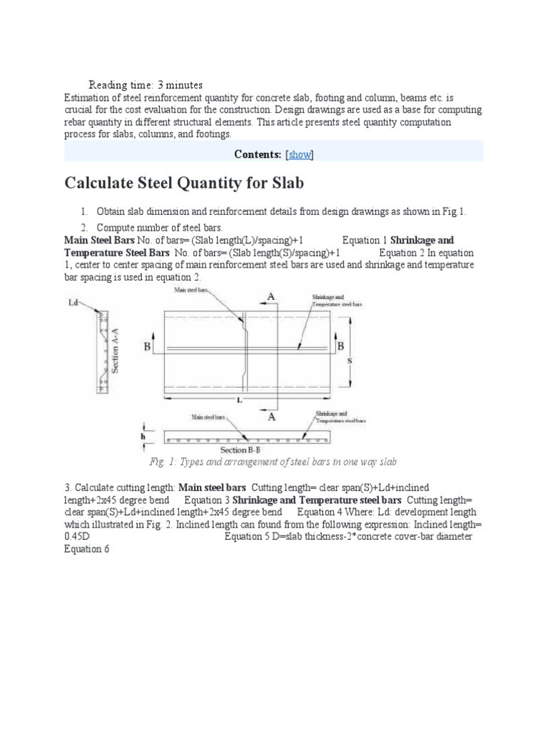 Calculate Steel Quantity For Slab: Reading Time: 3 Minutes | PDF ...