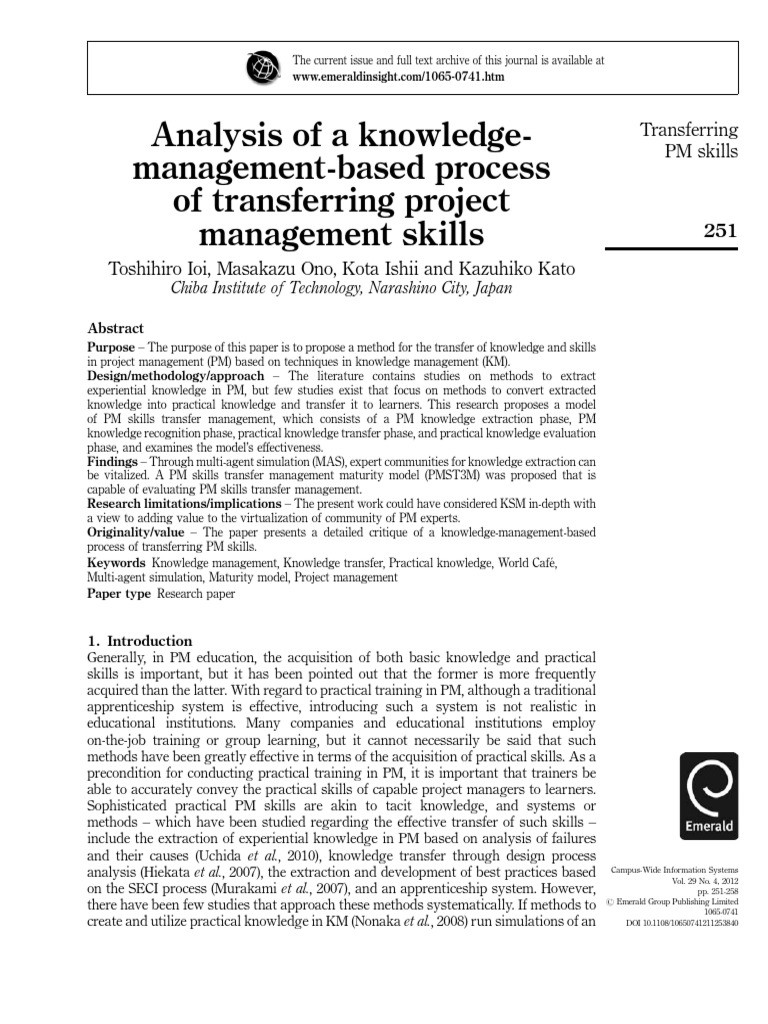 Analysis of A Knowledgemanagement-Based Process of Transferring Project Management Skills | PDF ...