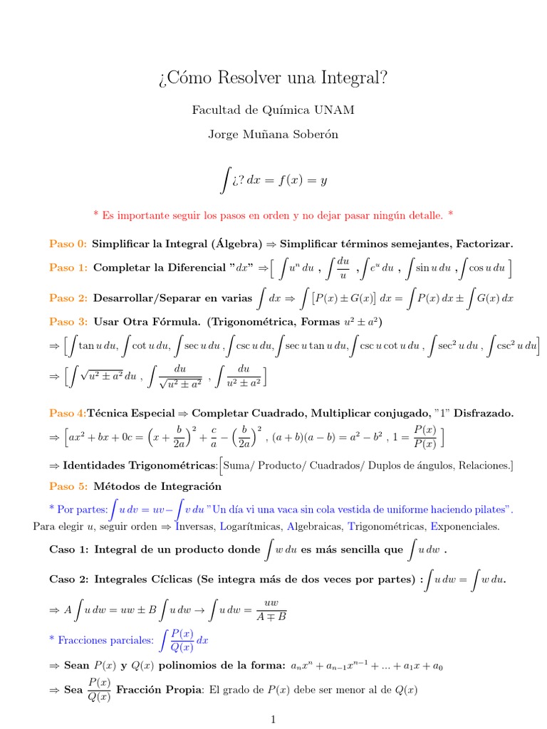 Pasos para Resolver Integrales | PDF | Integral | Análisis complejo