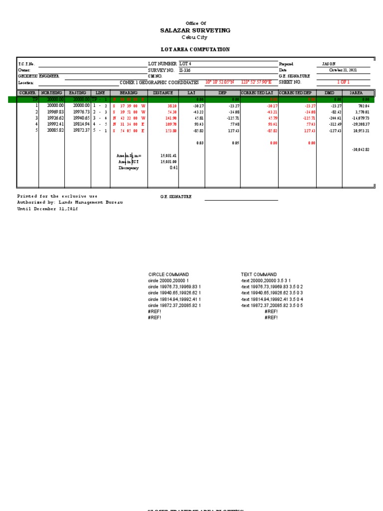 Salazar Surveying: Lot Area Computation | PDF | Latitude | Geographic ...