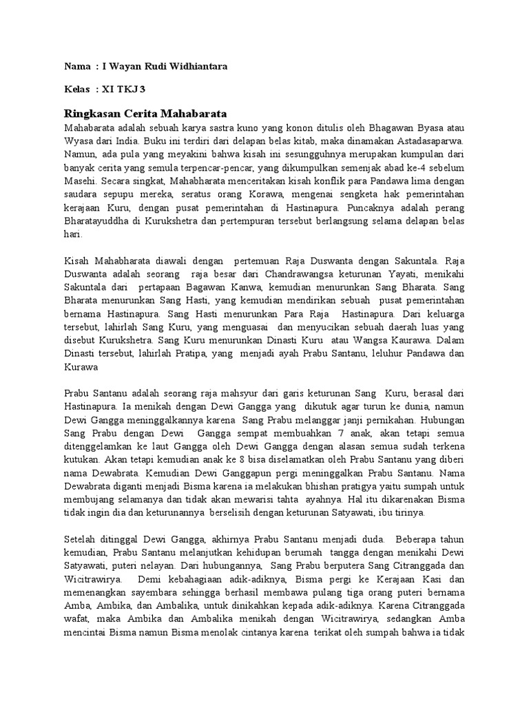 Cerita Singkat Mahabarata Wayan Rudi | PDF