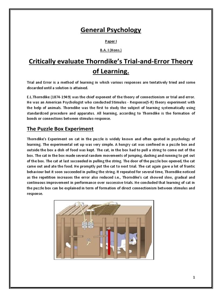 Thorndike's Cat Puzzle Box Experiment | PDF | Cognitive Science | Human ...