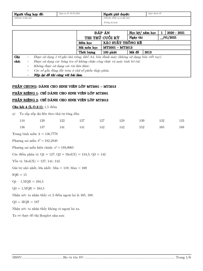 Đáp Án THI THỬ CUỐI KỲ HK201 LẦN 3 | PDF