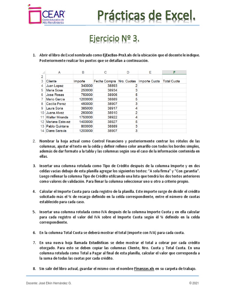 Ejercicio 3 de Excel | PDF | Microsoft Excel