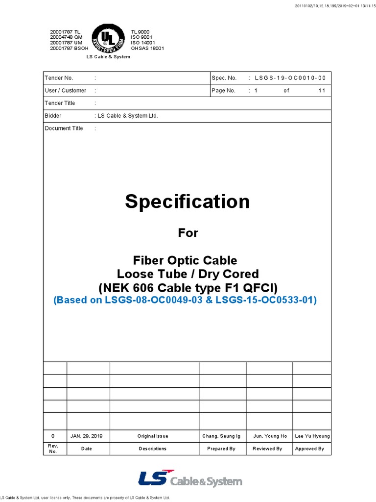 Completed Datasheet For Fiber Optic Cable - LS Korea | PDF | Optical ...