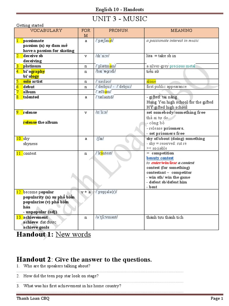 Music Vocabulary and Activities | PDF