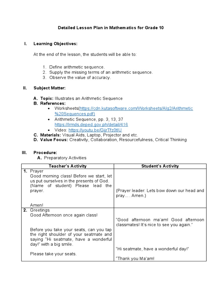 Detailed Lesson Plan | PDF | Sequence | Lesson Plan
