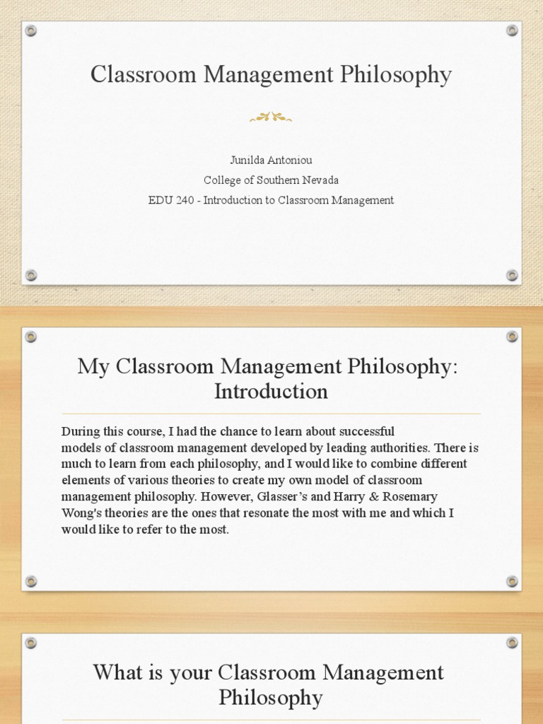 Classroom Management Philosophy Overview | PDF | Classroom Management ...
