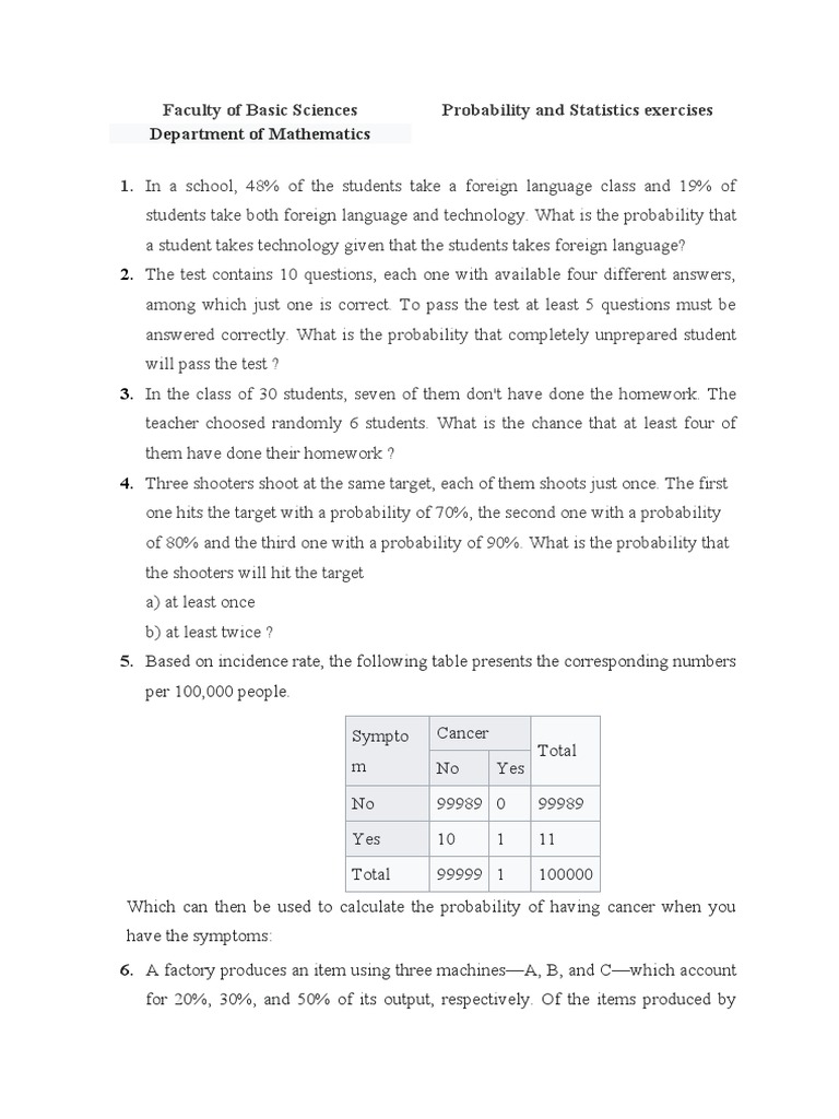 Exercises 1 | PDF | Probability Distribution | Variance