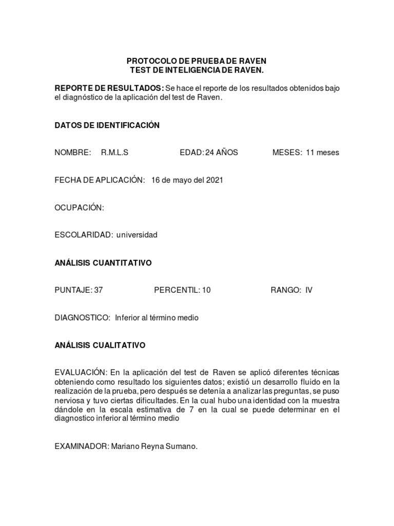 Interpretacion Del Test de Raven 2 | PDF