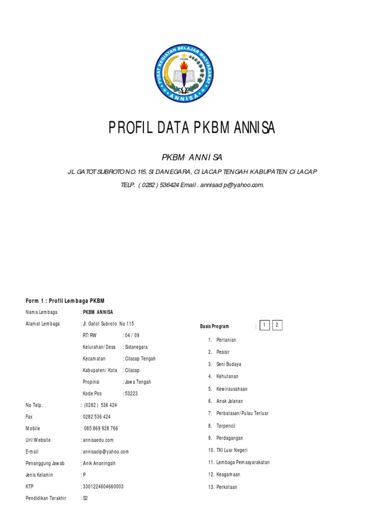 Profil Data PKBM Annisa | PDF